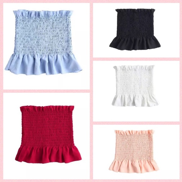Boutique | Tops | Smocked Frilly Ruffle Tube Top Sleeveless Summer ...